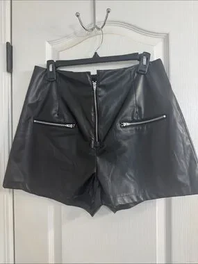 SHEIN | Shorts | Shein Black Highwaist Faux Leather Zipfront Shorts ...